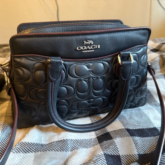 Coach | Bags | Coach Embossed Black Leather Satchel | Poshmark